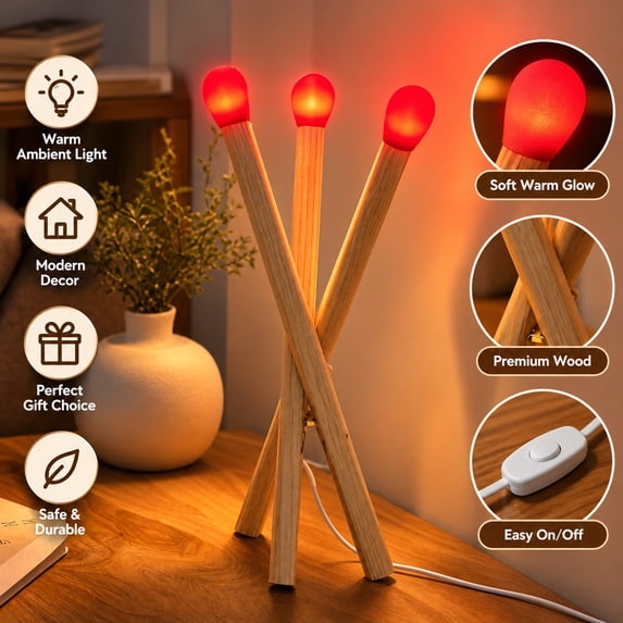 Matchstick Led Floor Lamp, Red Heads, Wood Base, Bright Floor Lamps for ...