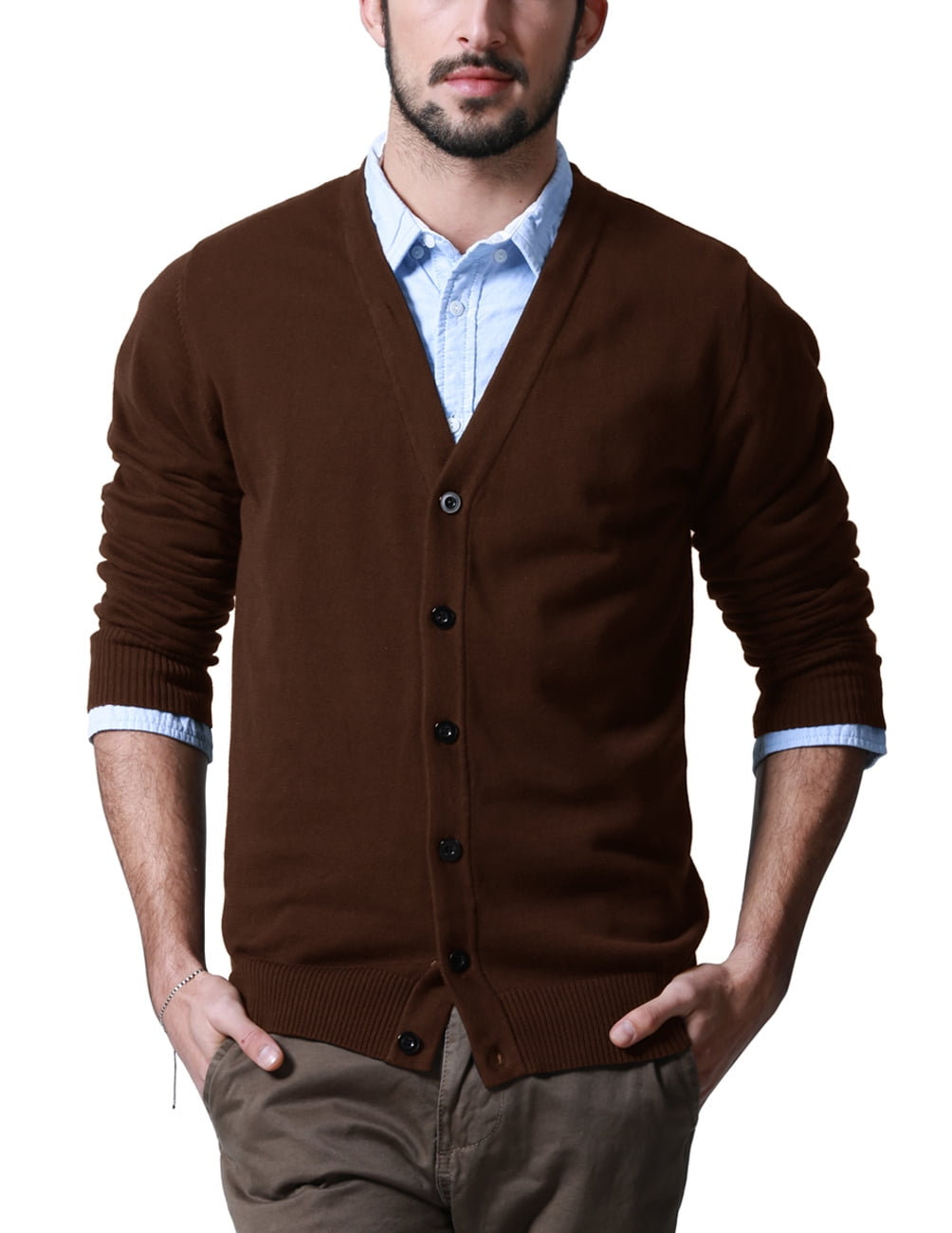 Matchstick Men's Basic Long Sleeve V Neck Cardigan Cotton Knitted ...