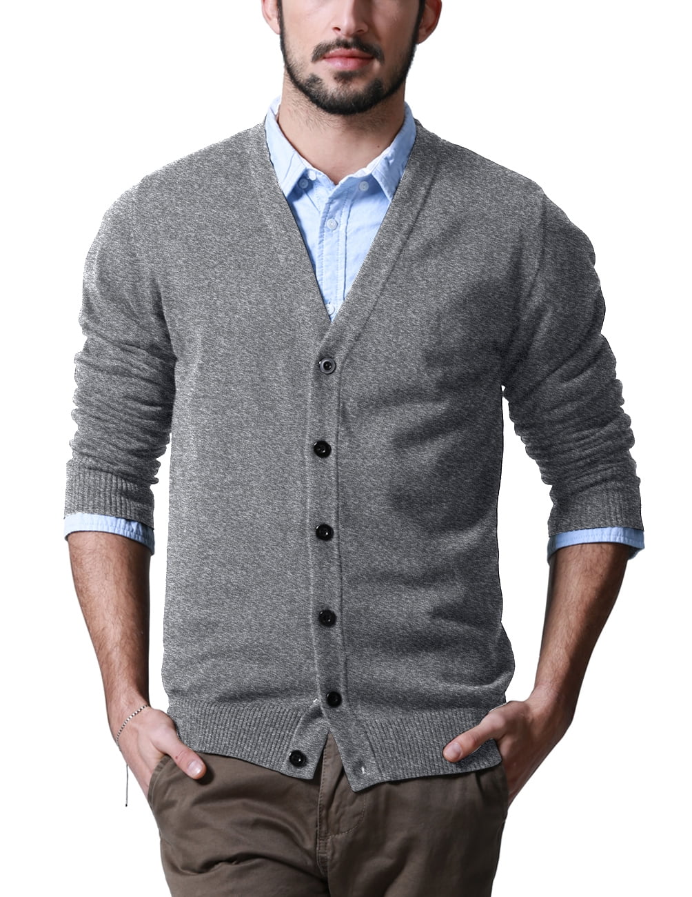 Matchstick Men's Basic Long Sleeve V Neck Cardigan Cotton Knitted ...