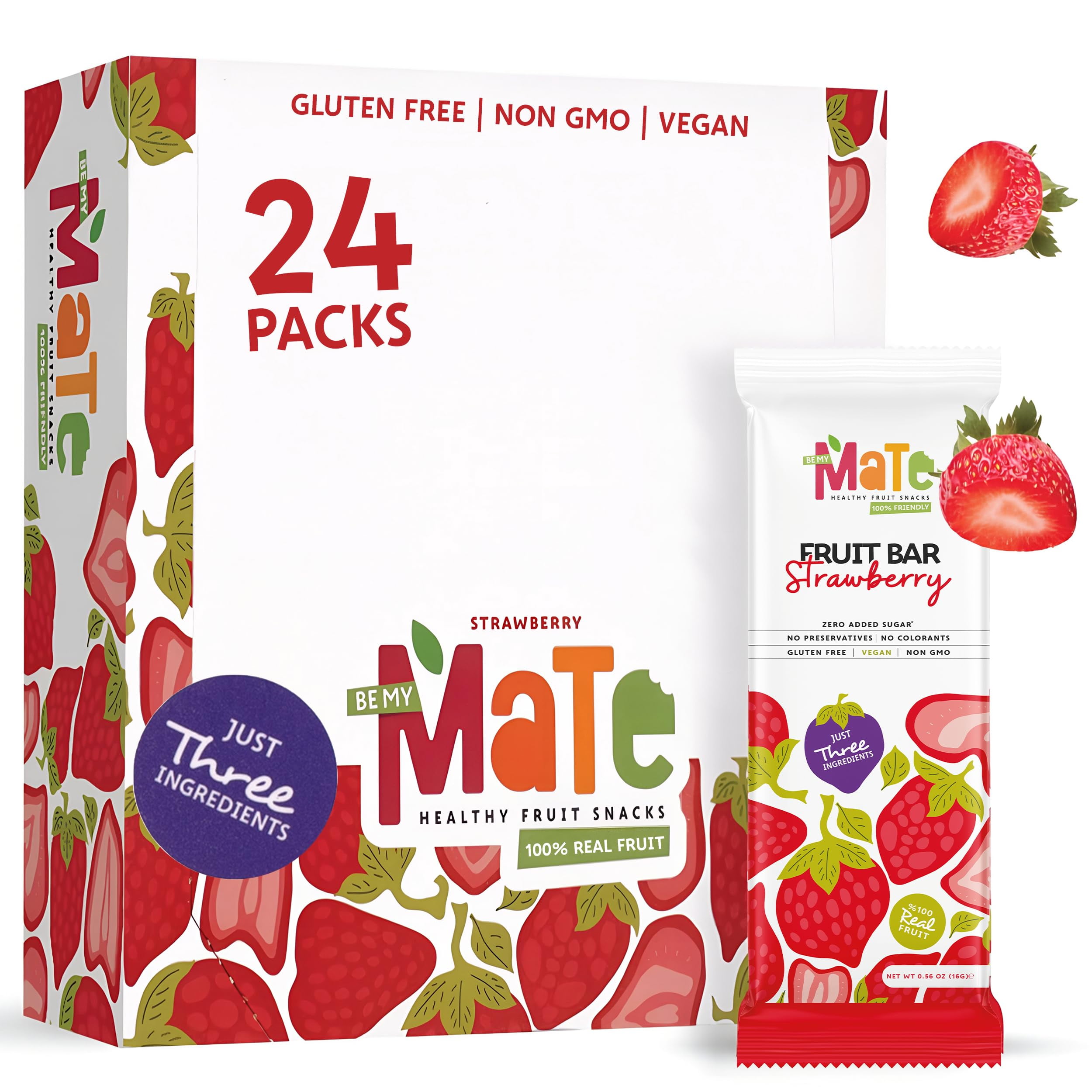 Mate Apple + Strawberry Healthy Snack, 100% Natural Real Fruit Bar ...