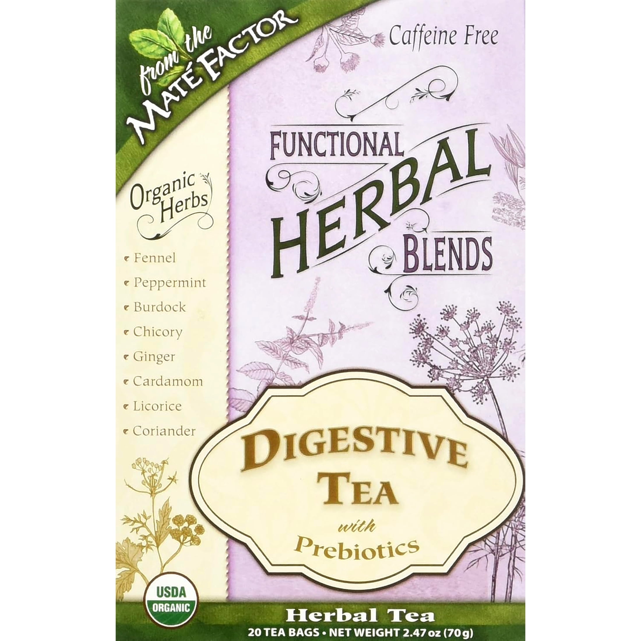 Mate Factor Digestive w Prebiotics Hrbl Tea Bnd 20 Tbgs OC - Walmart.com