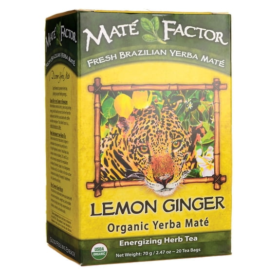Mate Factor Organic Yerba Mate Lemon Ginger Energy Tea, 20 Bags ...