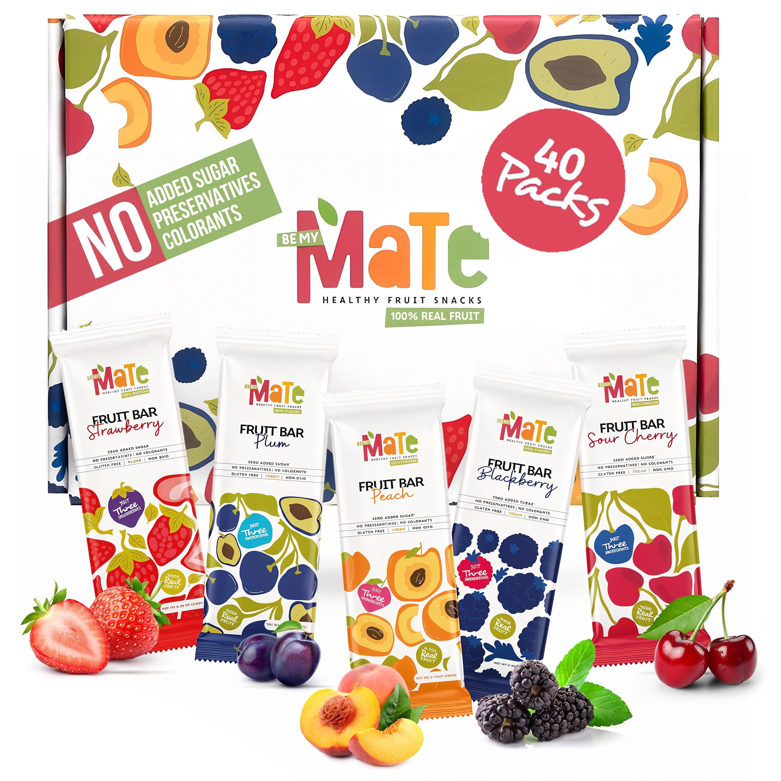 Mate Fruit Bars Variety Pack (40 TVS1 Pack) - 100% Fruit Snacks for ...