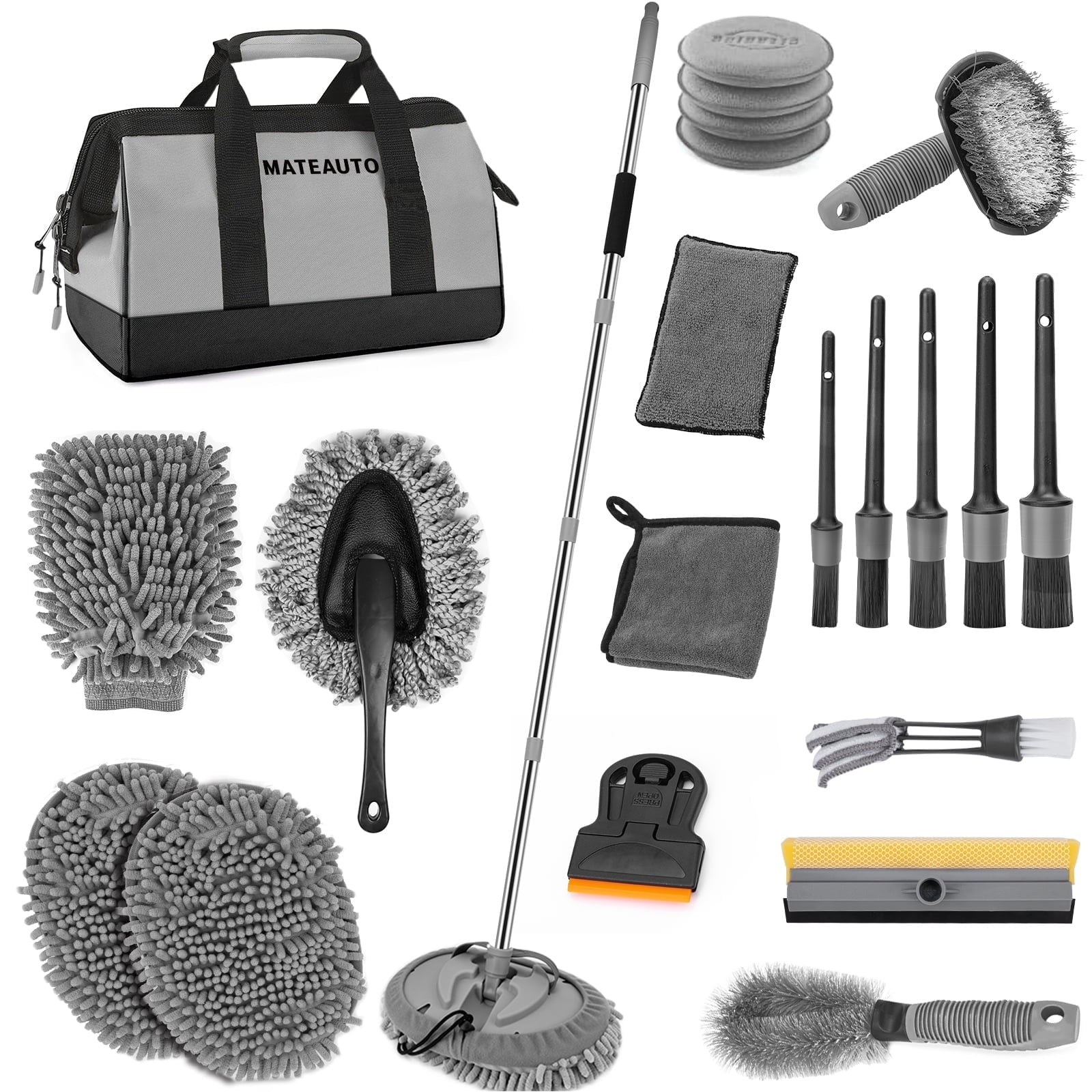 MateAuto 25Pcs Car Detailing Kit, Extendable Wash Mop, Brushes for ...