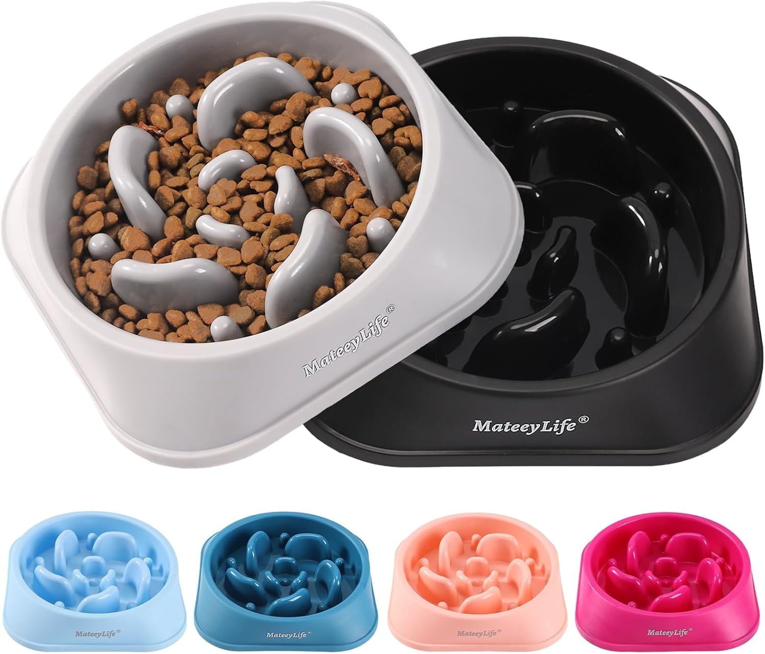 MateeyLife Slow Feeder Dog Bowls 2PCS, Anti-Choking Puzzle Dog Food ...