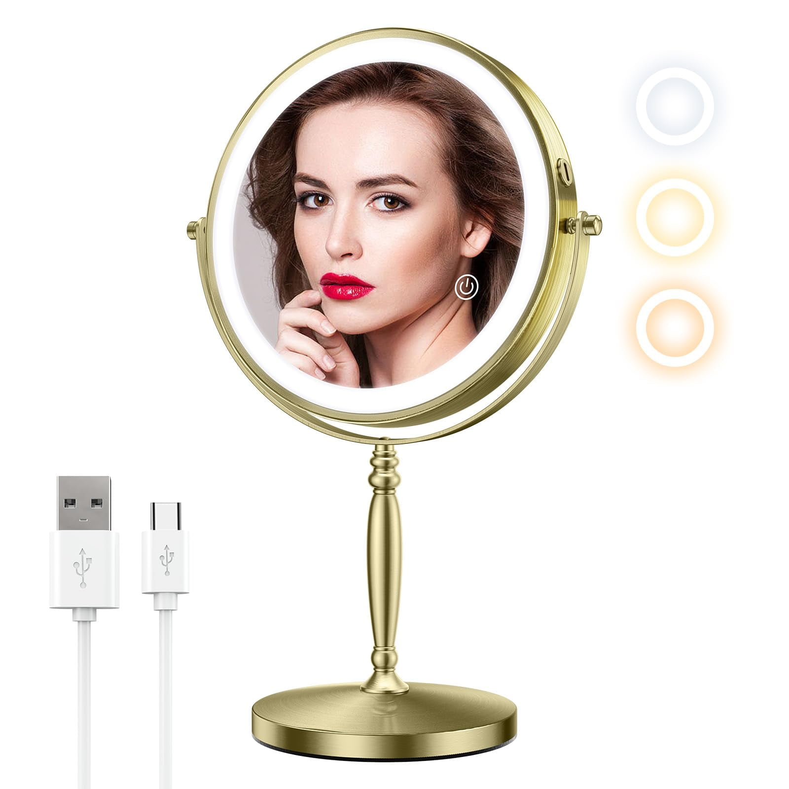 Matekxy 8" Lighted Makeup Mirror with Magnification - 1X/10X Magnifying Desk Mirror with ...