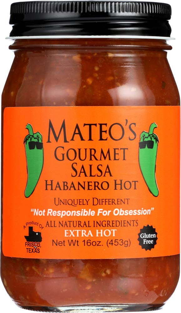 Mateo's Gourmet Salsa 16oz Glass Jar (Pack of 3) Select Heat Level Below (Habanero - Extra Hot ...