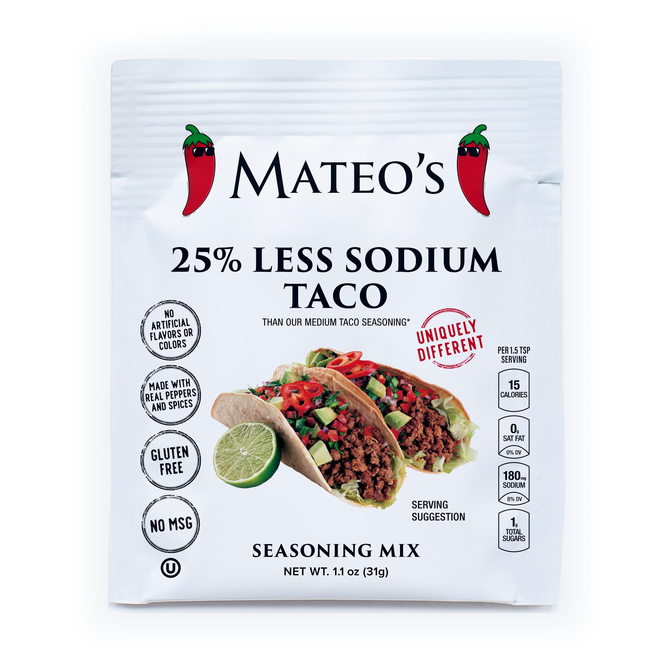 Mateo's Taco Seasoning, Reduced Sodium, Medium Ancho Chile, 1.1oz ...