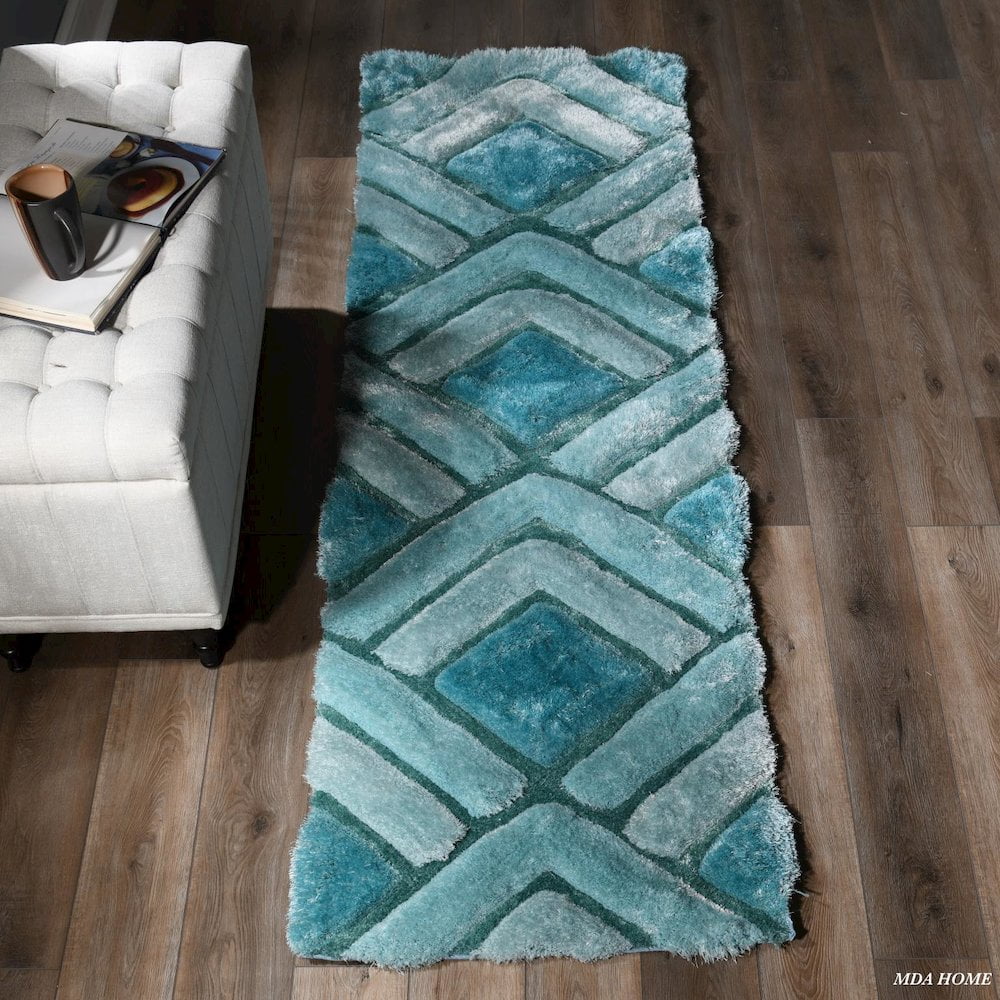 MDA Rugs Mateos Shag Contemporary Designed Area Rug Blue 2'3'' X 8' 8 ...