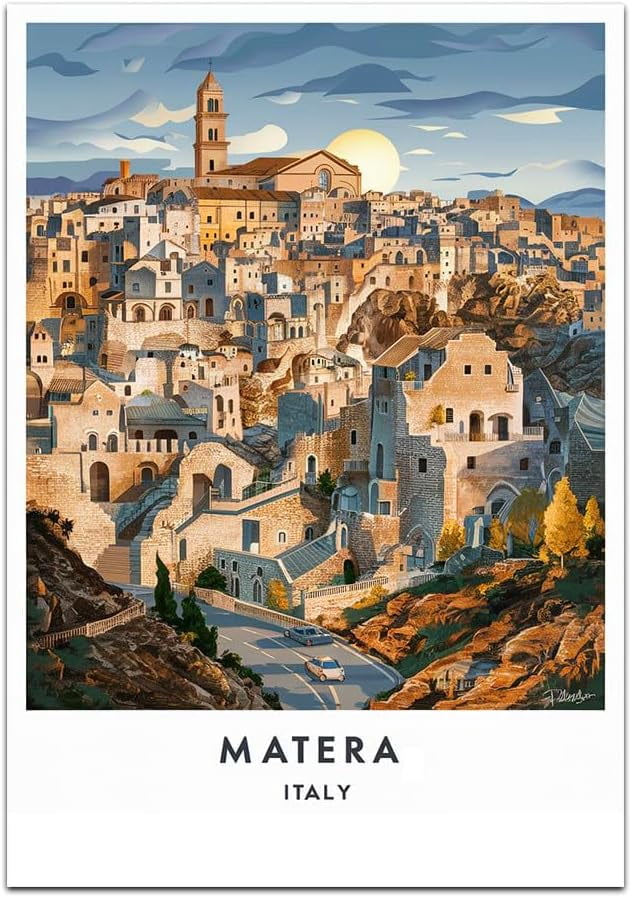 Matera Map Retro Style Travel Canvas, Matera Map Vintage Rustic Canvas ...