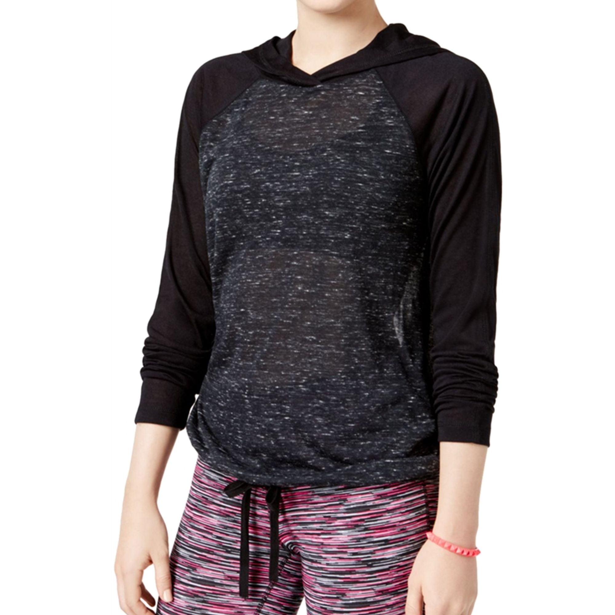 Material Girl Womens Active Cut-Out Hoodie Sweatshirt, Black, Juniors ...