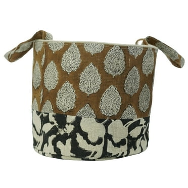 Artful Block Print Hanging Thick Linen Basket,small medium and large ...