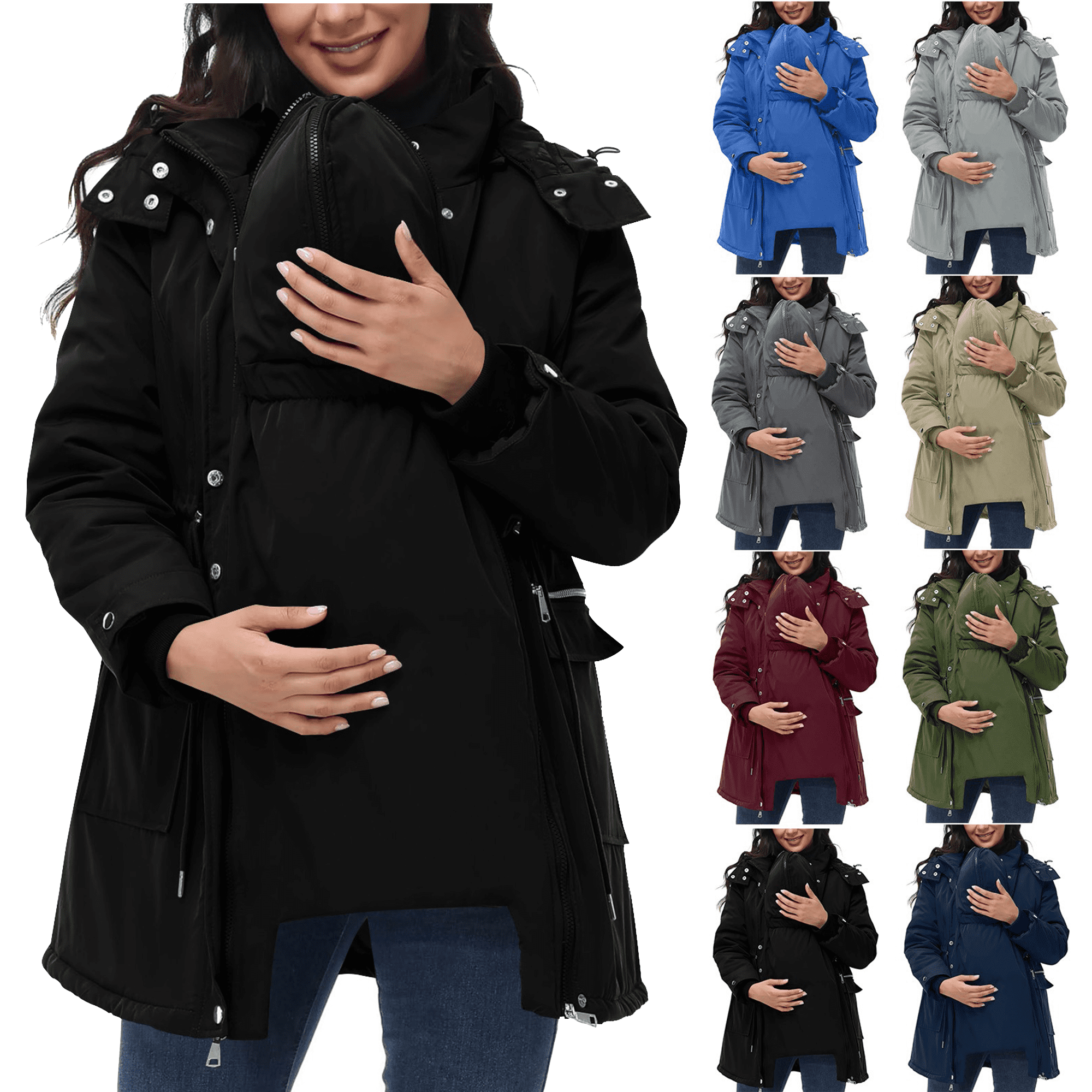 Maternity 3 in 1 Winter Coat for Women Hooded Thickened Thermal Quilted ...