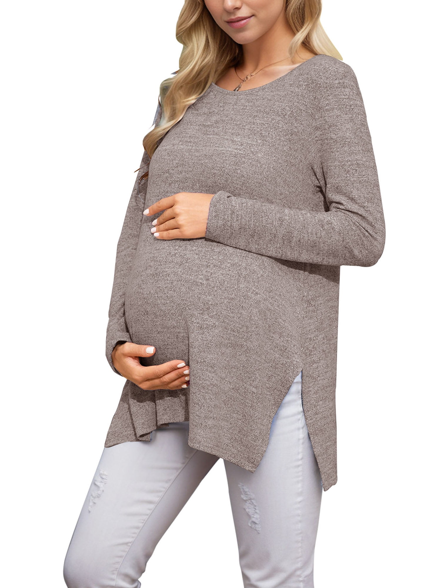 Maternity Clothes Long Sleeve Side Split Maternity Shirts Tops for ...