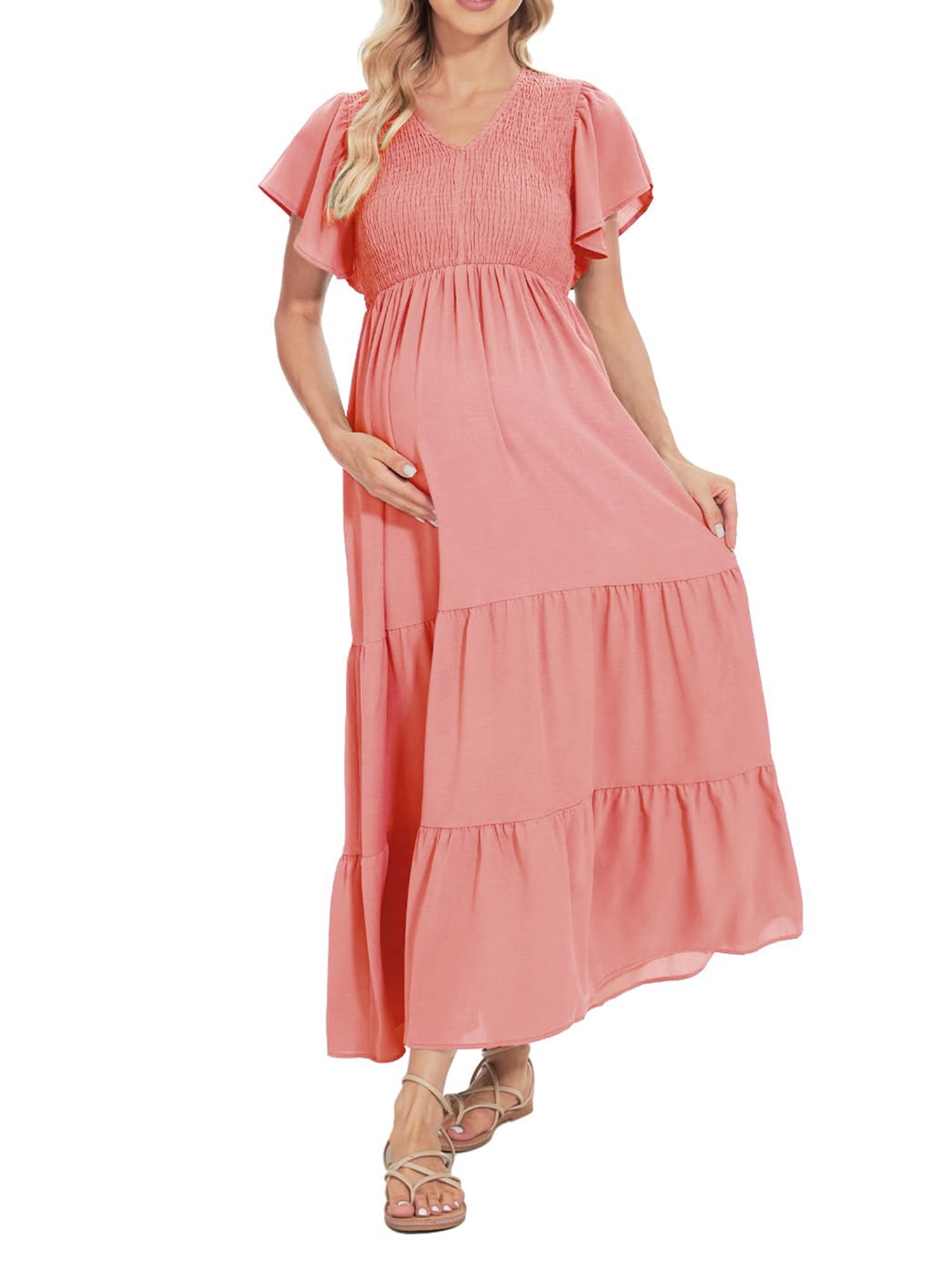 Ranchuang-2 Maternity Dress Women, Short Sleeve V-neck Solid Loose ...