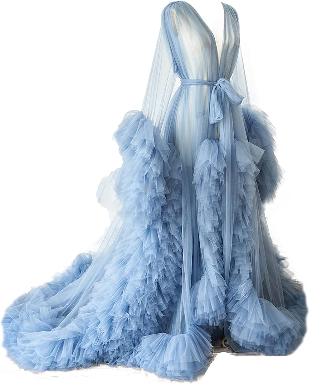 Maternity Dresses Pregnant Gowns Blue Size L Long Sleeves Robe Tulle