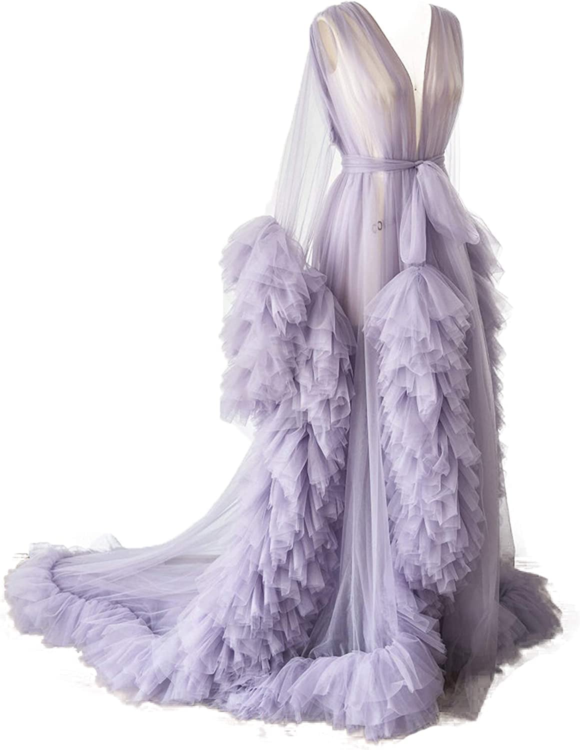 Maternity Dresses Pregnant Gowns Purple Size M Long Sleeves Robe Tulle