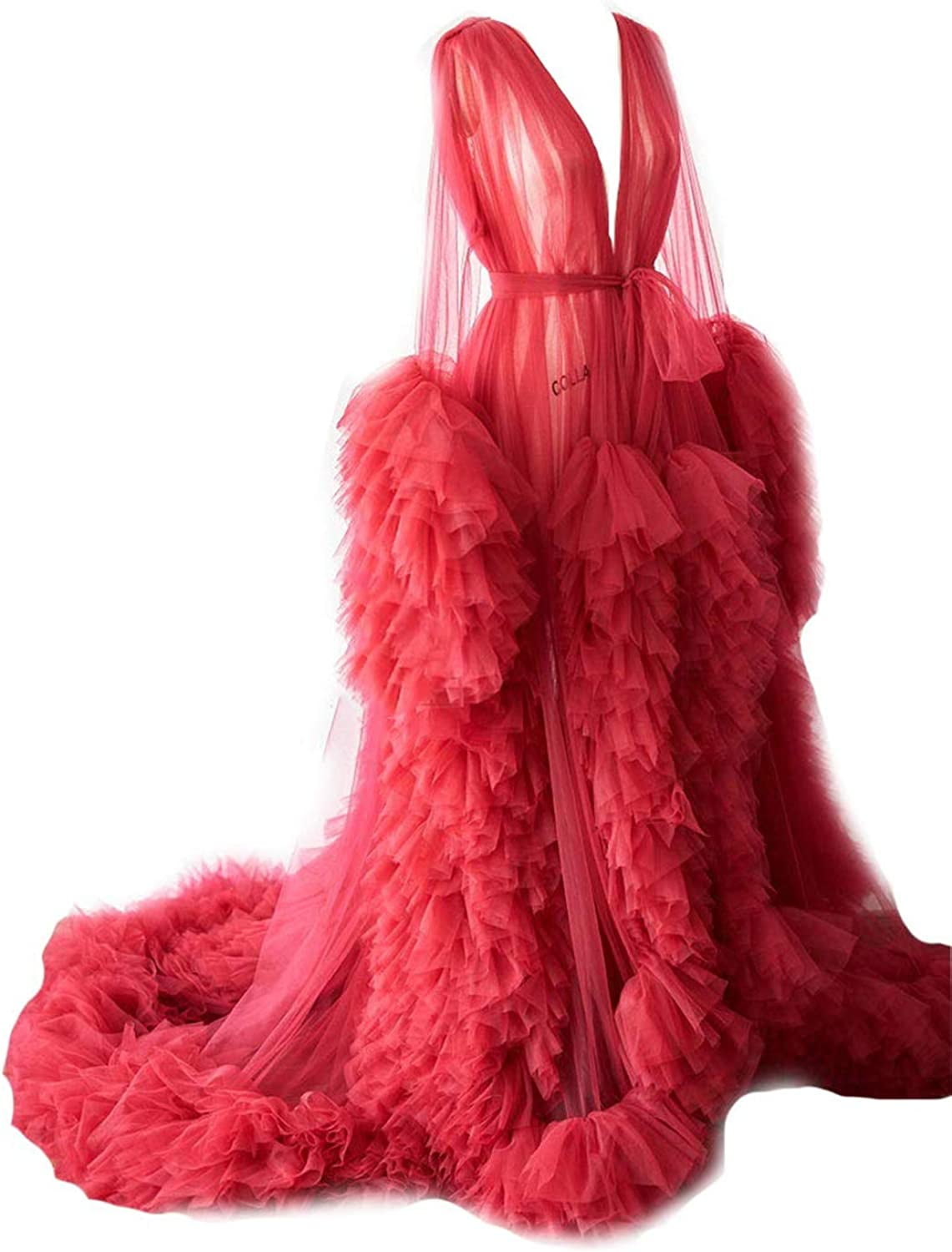 Maternity Dresses Pregnant Gowns Red Size 3XL Long Sleeves Robe Tulle ...