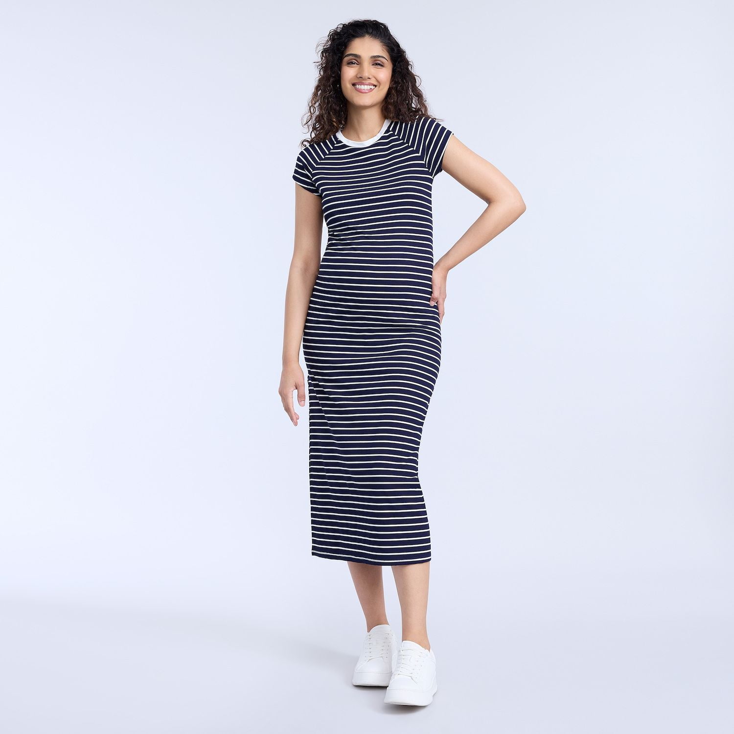 Maternity Motherhood® Ribbed Raglan Midi Dress Color: Nay Stripe Size ...