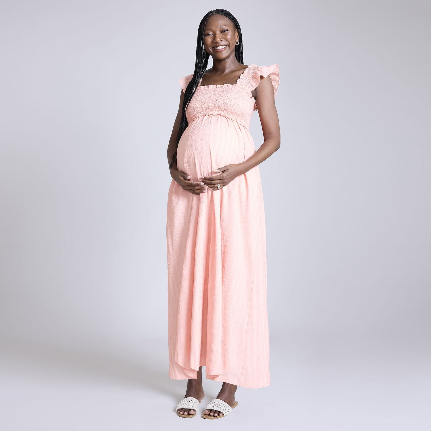 Maternity Motherhood® Sleeveless Ruffle Shoulder Smocked Dress Color ...
