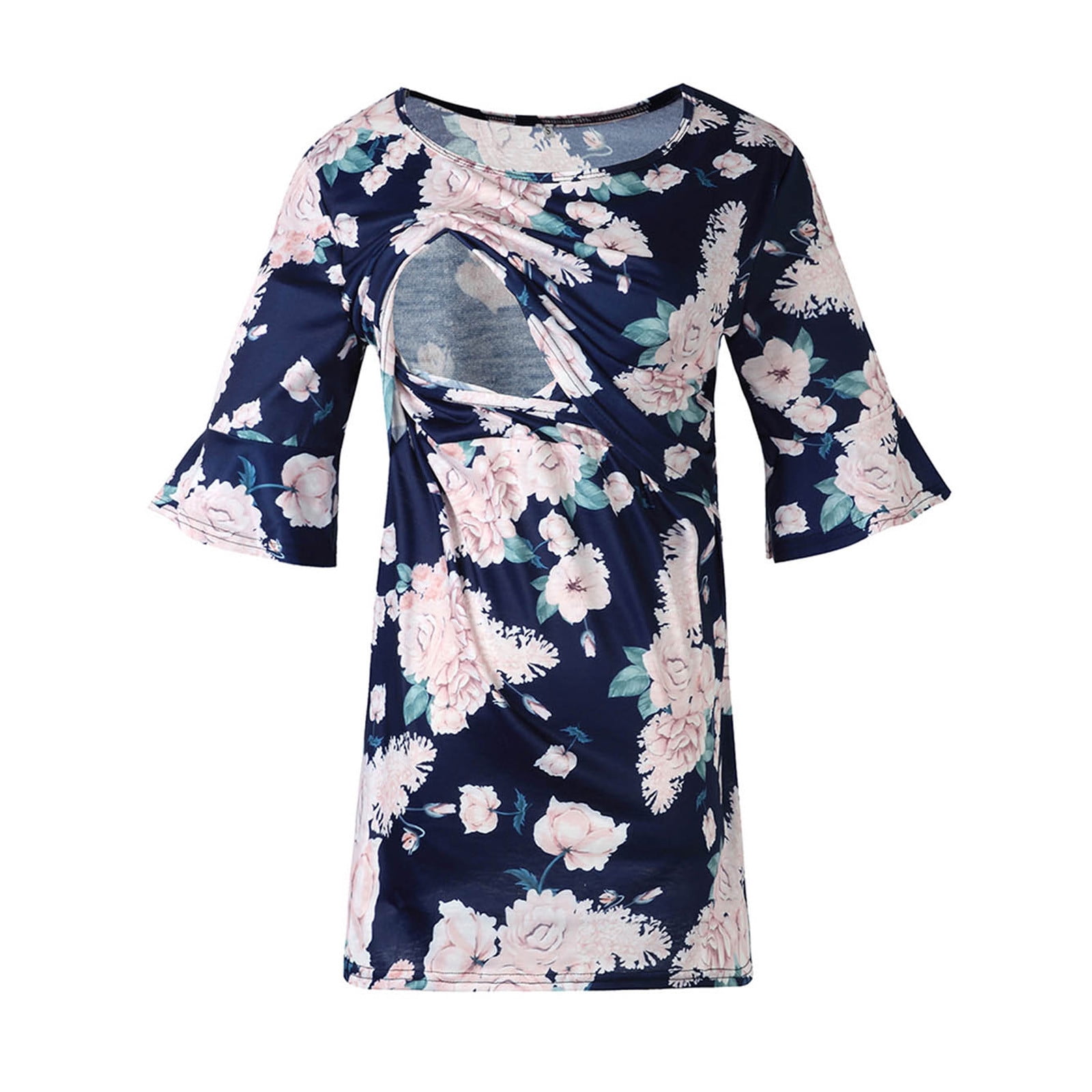 Maternity Nursing Long Sleeves T-Shirt Top Pregnant Round Neck Blouse ...