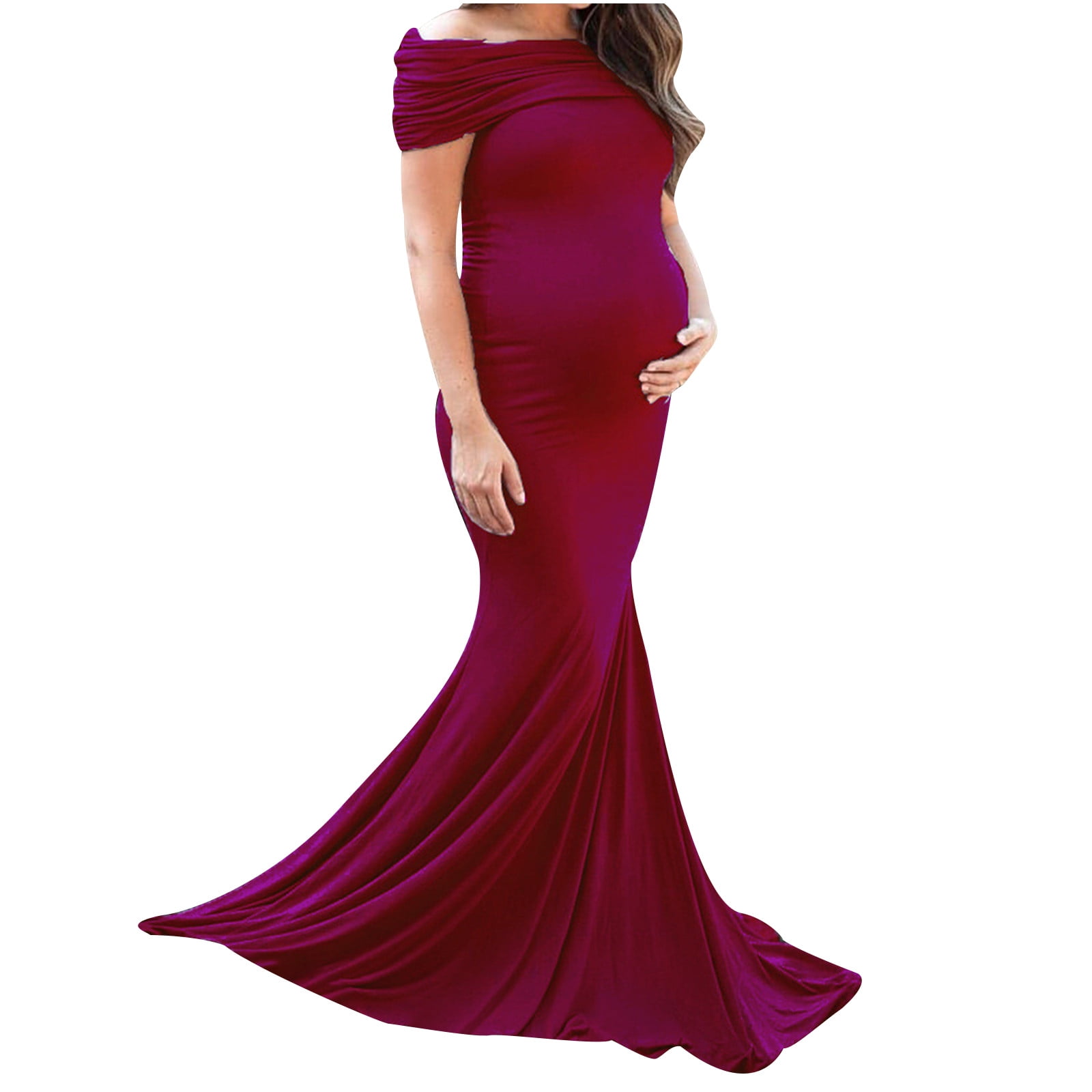 Maternity Off Shoulder Ruffle Sleeve Lace Wedding Gown Maxi Photography ...
