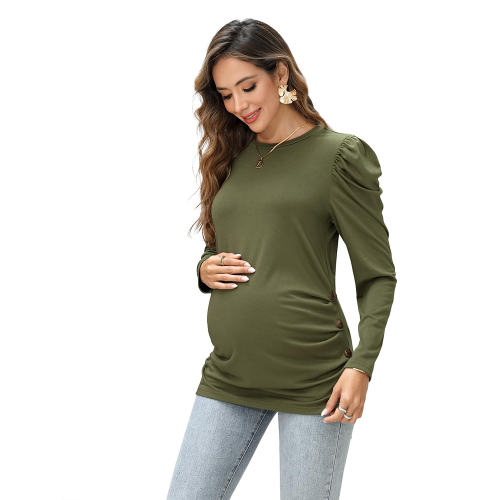 Maternity Shirts Side Button and Ruched Maternity Tunic Tops Long ...