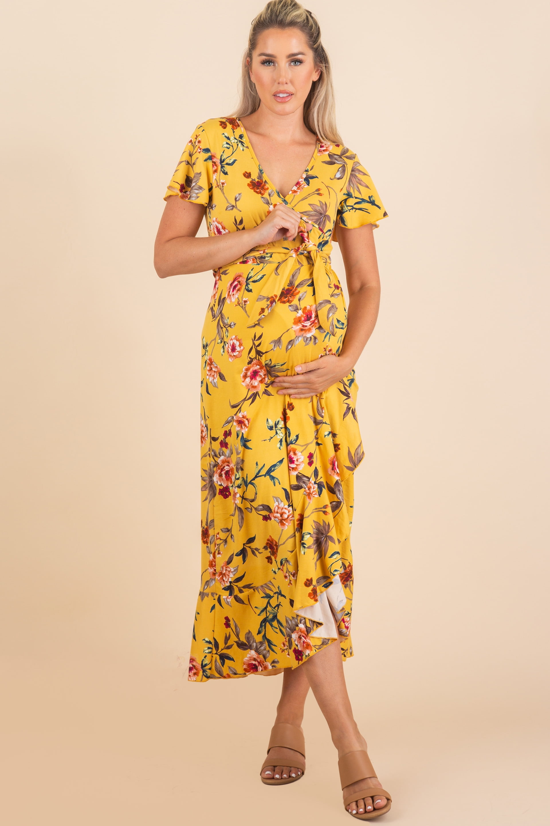 Mother Bee Maternity Pregnancy Casual Butterfly Sleeve Hi-Low Ruffle ...
