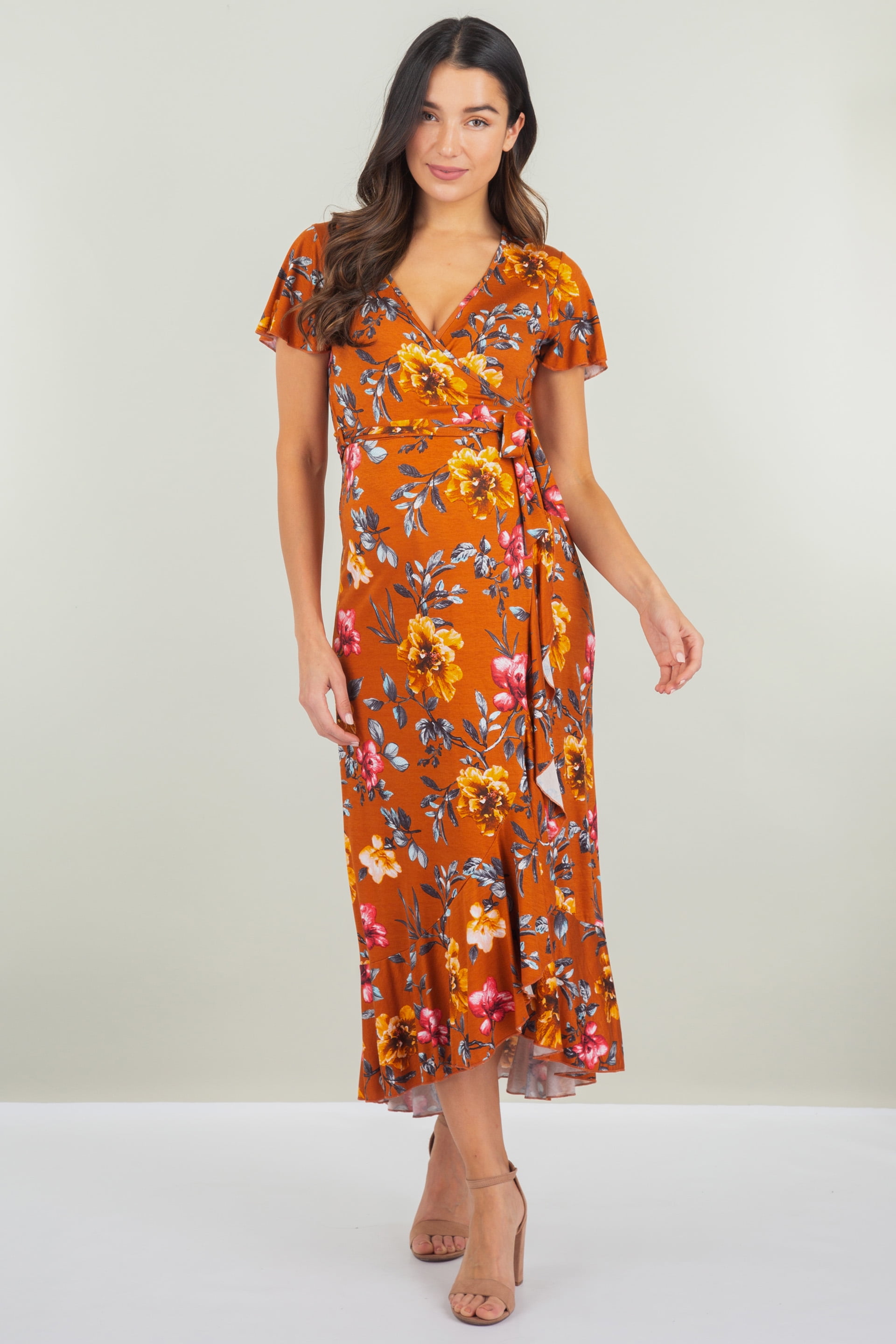Maternity and Nursing Butterfly Sleeve Dress with Ruffles - Walmart.com