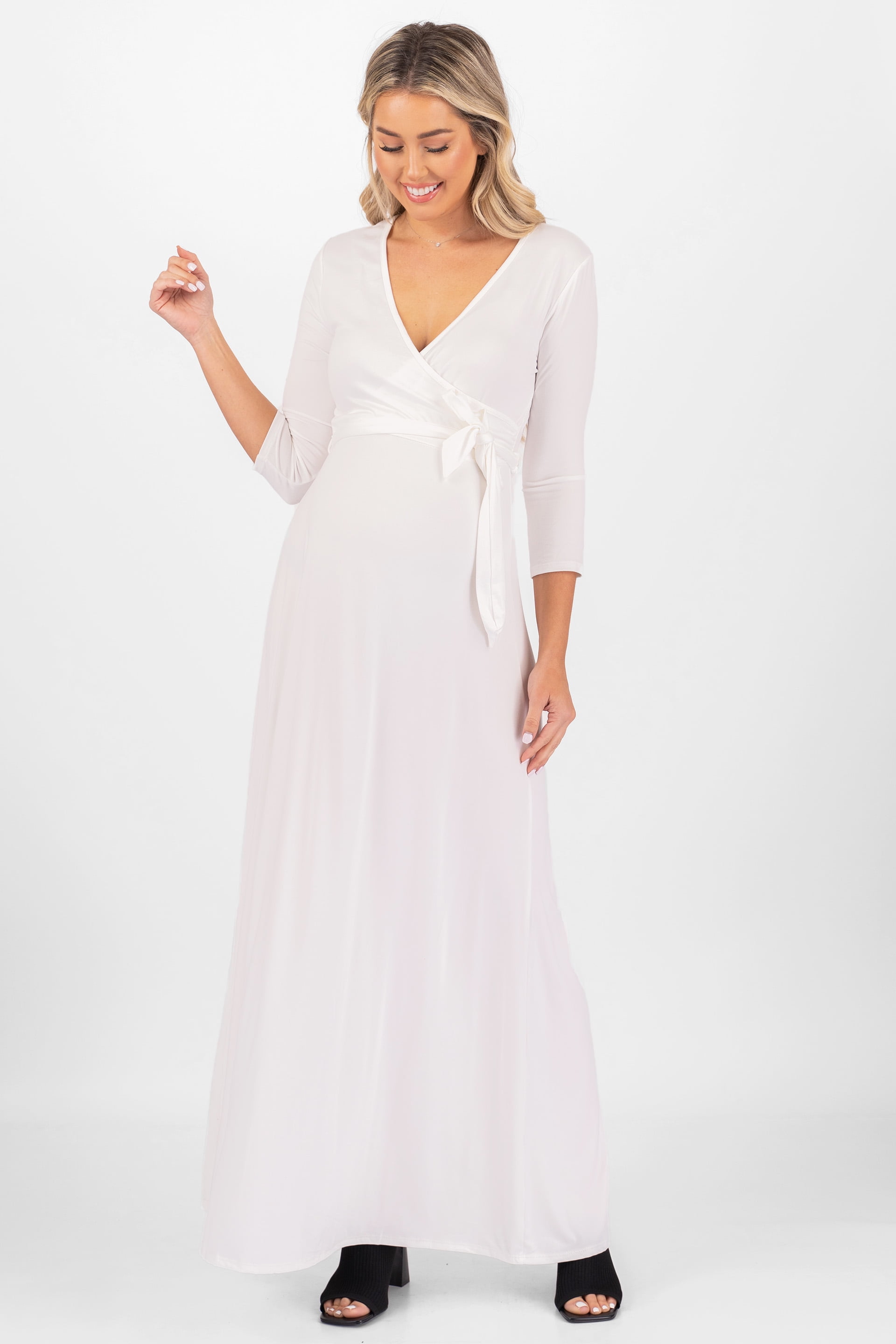 Maternity and Nursing Maxi Faux Wrap Dress with Adjustable Belt ...