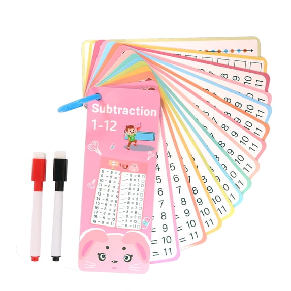 Math Addition Subtraction Multiplication Division Reusable Wipe-Clean Cards With 2 Pens & 1 Ring ...