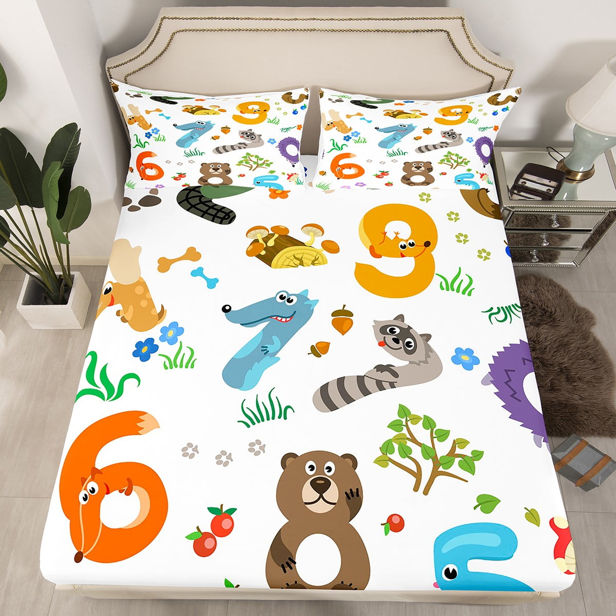 Math Bed Sheets,Lovely Alphabet Numerals Bedding Set Full Animal ...