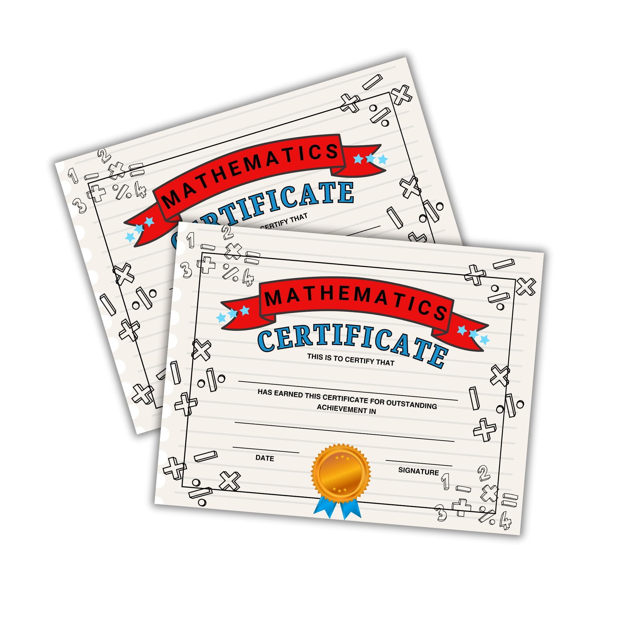 Math Certificate of Achievement Award 50 pk. 8.5x11 Mathematics Facts ...