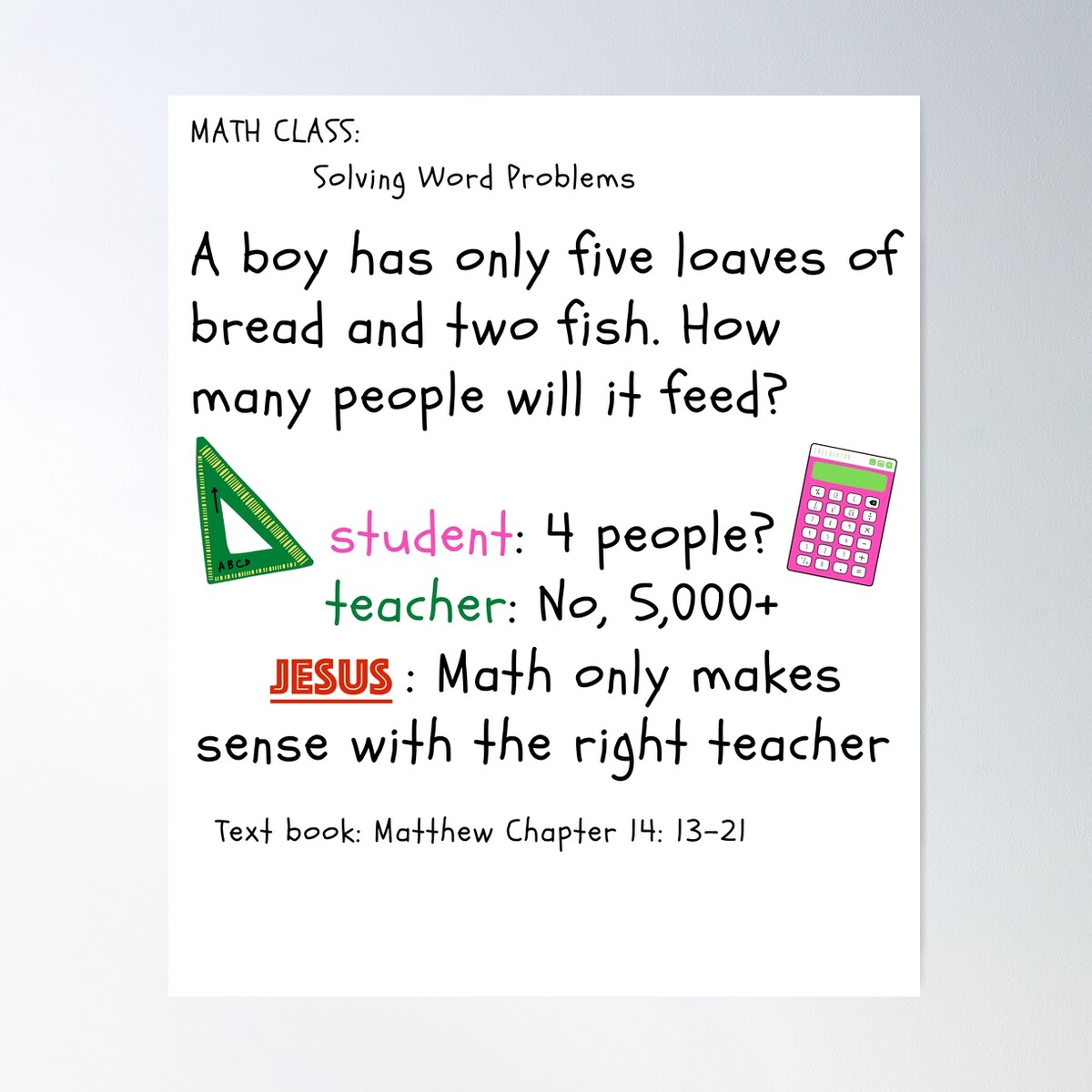 Math Class - Jesus Feeds 5000+ Poster Wall Art, Modern Wall Decor For ...