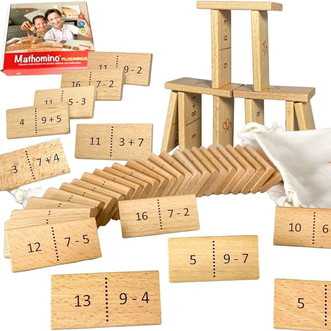 Math Domino Game for 1st & 2nd Grade | Wooden Algebra Dominoes Plus ...