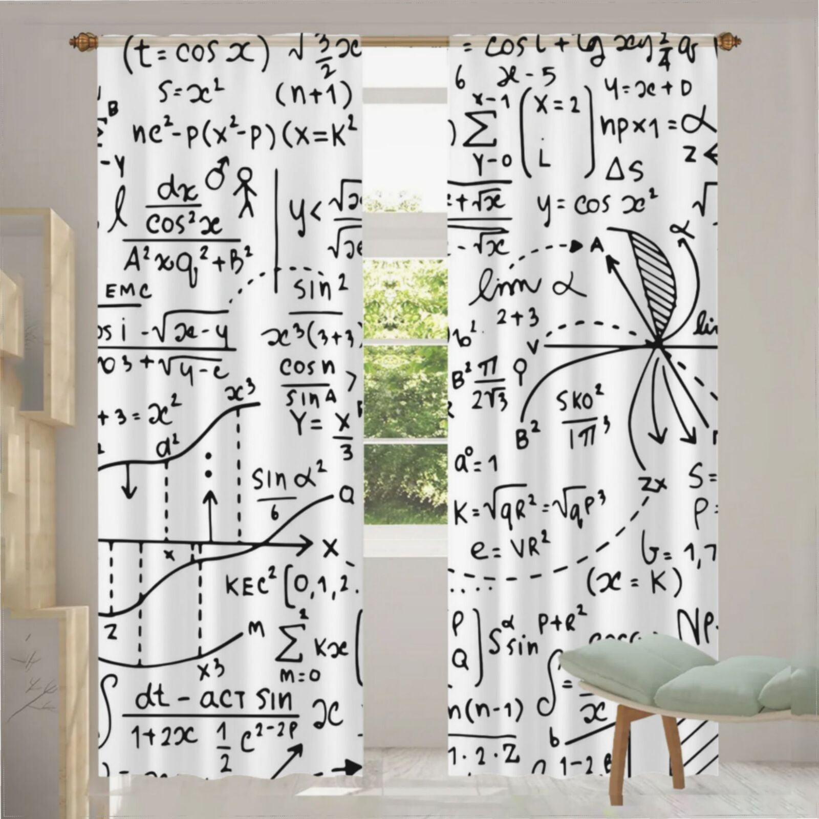 Math Education Pattern With Handwritten Curtains for Living Room ...