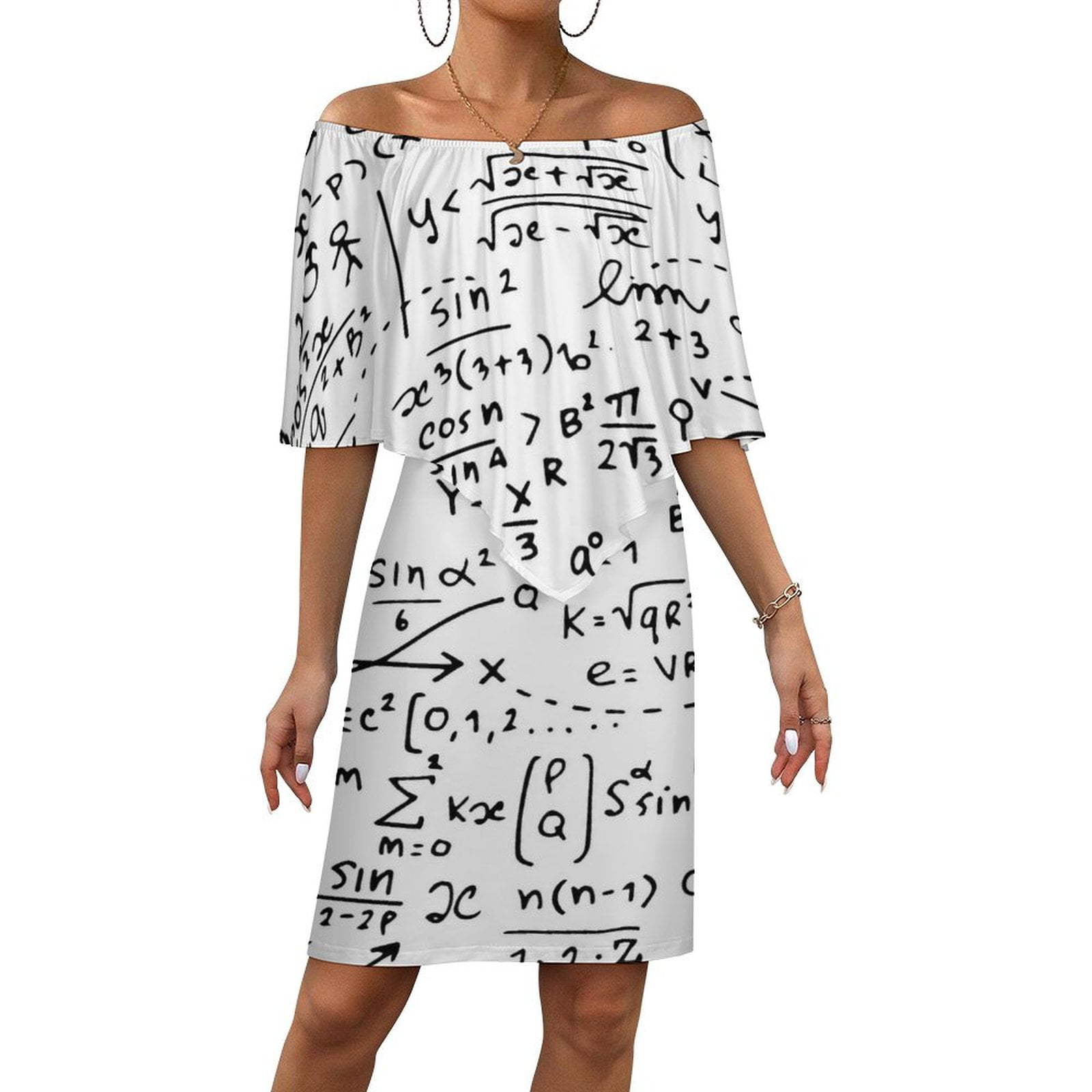 Math Education Pattern with Handwritten Women's Off The Shoulder ...