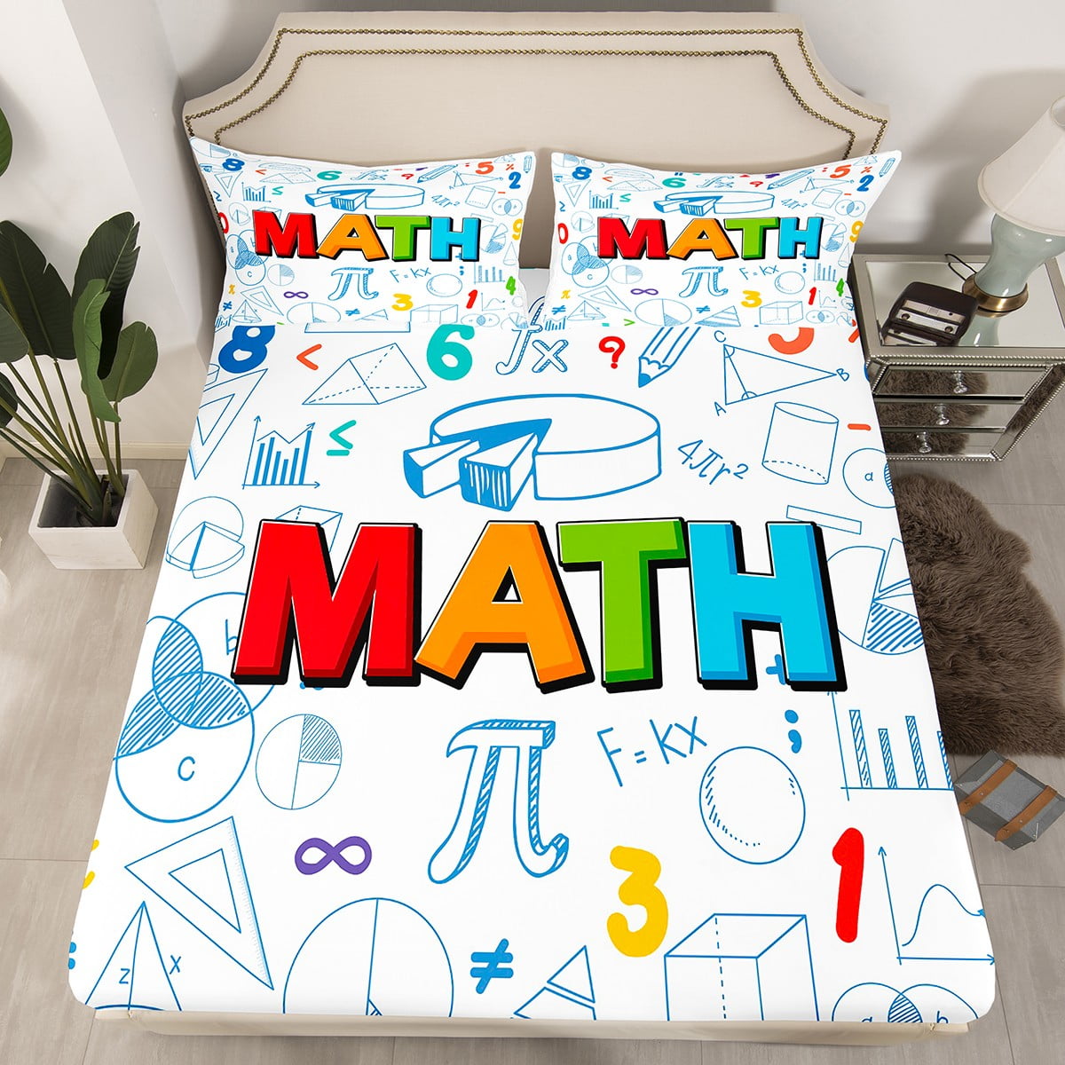 Math Equation Bed Sheets Twin for Boys Girls Math Theme Fitted Sheet ...