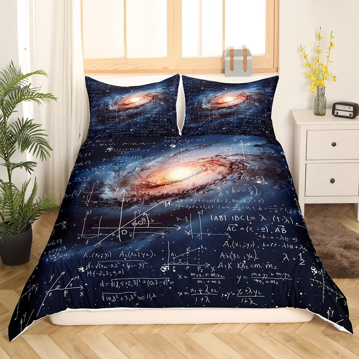 Math Equation Bedding Set Queen Size Kids Outer Space Galaxy Comforter ...