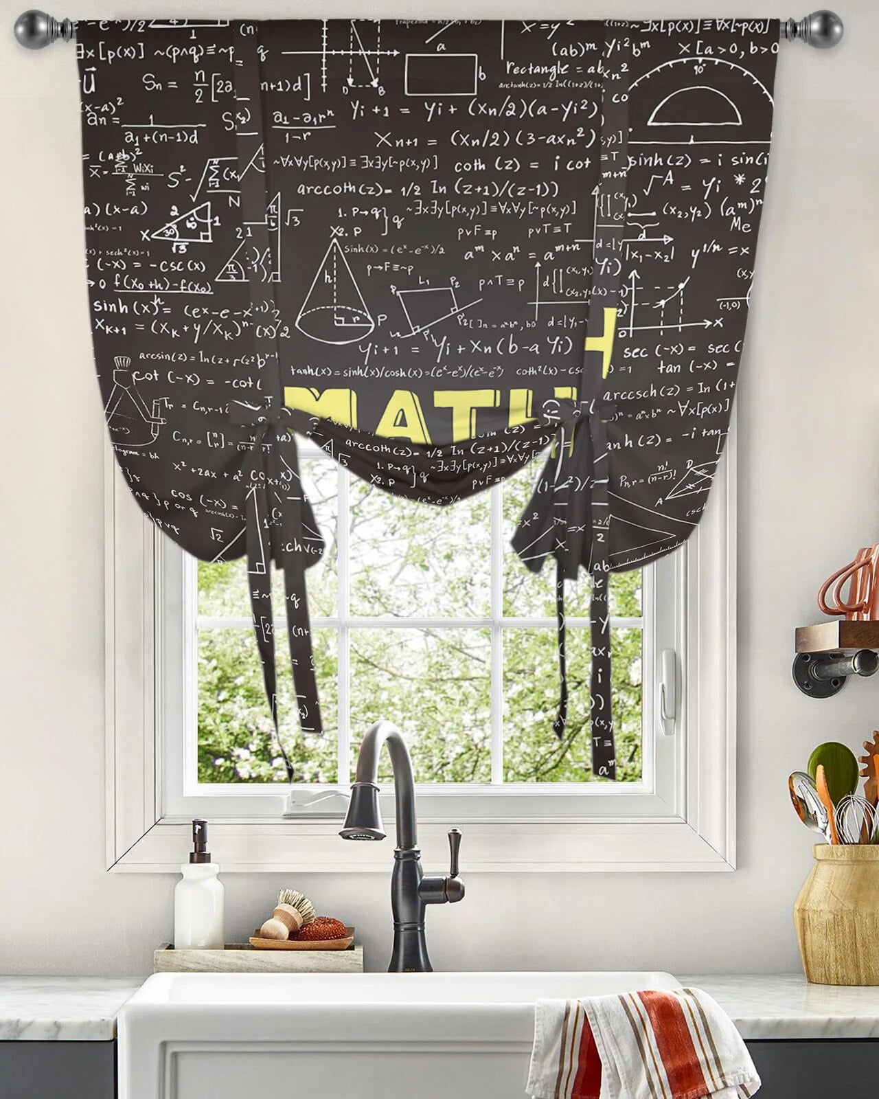Math Equation Blackboard Curtain for Living Room Kitchen Tie-up Short ...
