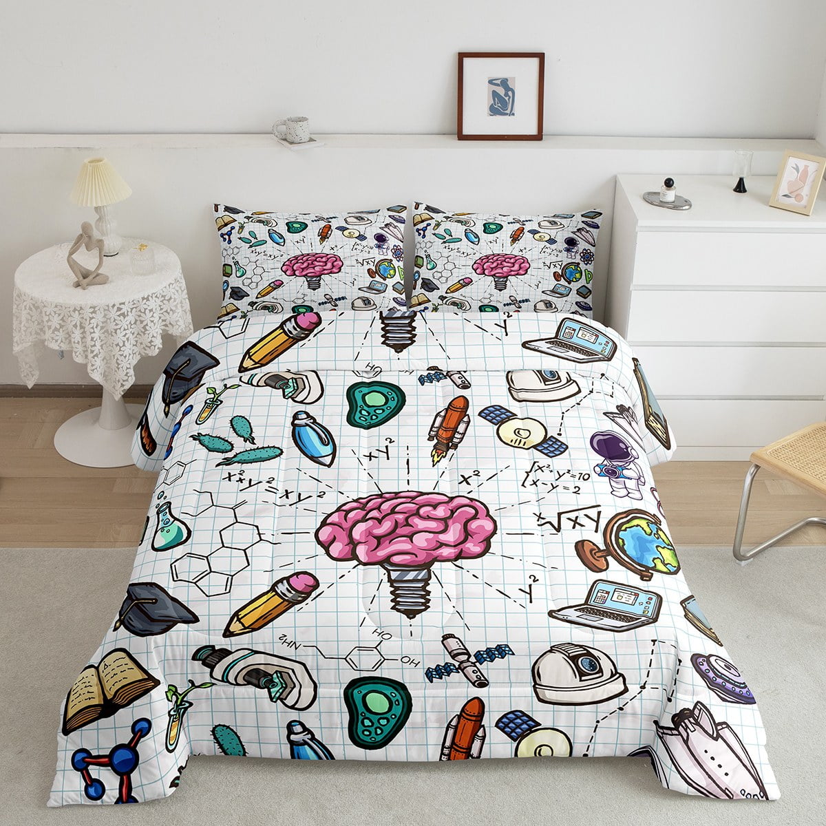 Math Equation Comforter Set Twin for Boys Girls Science Formula Bedding ...
