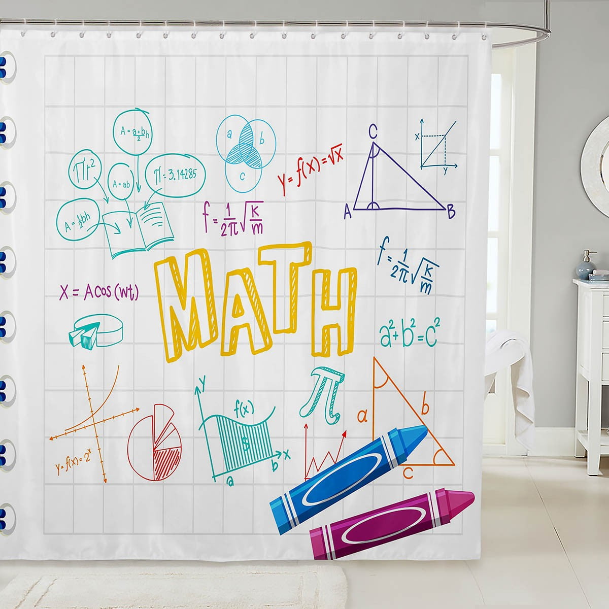 Math Equation Curtains Math Theme Shower Curtain for Boys Girls ...