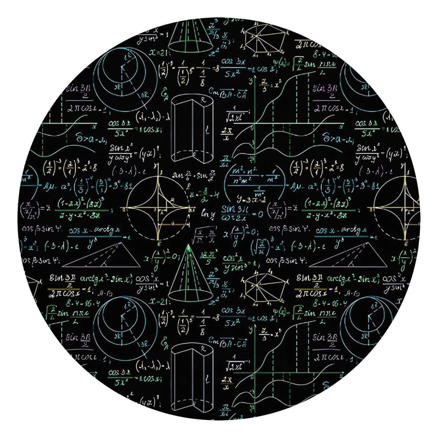 Math Equations 3D Shapes Black Pattern Round Fitted Tablecloth with ...