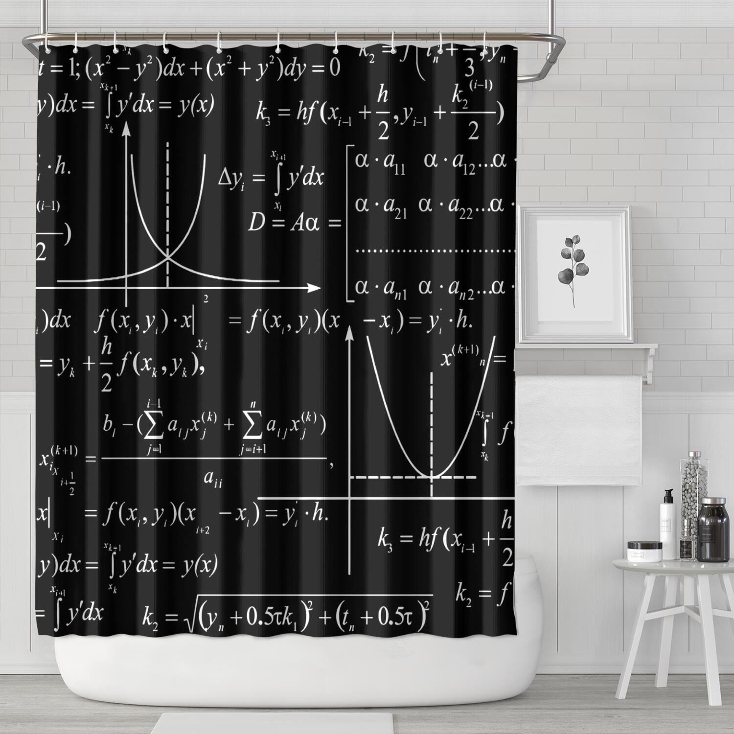 Math Equations Algebra Formulas Black Pattern Shower Curtain 72"x84 ...