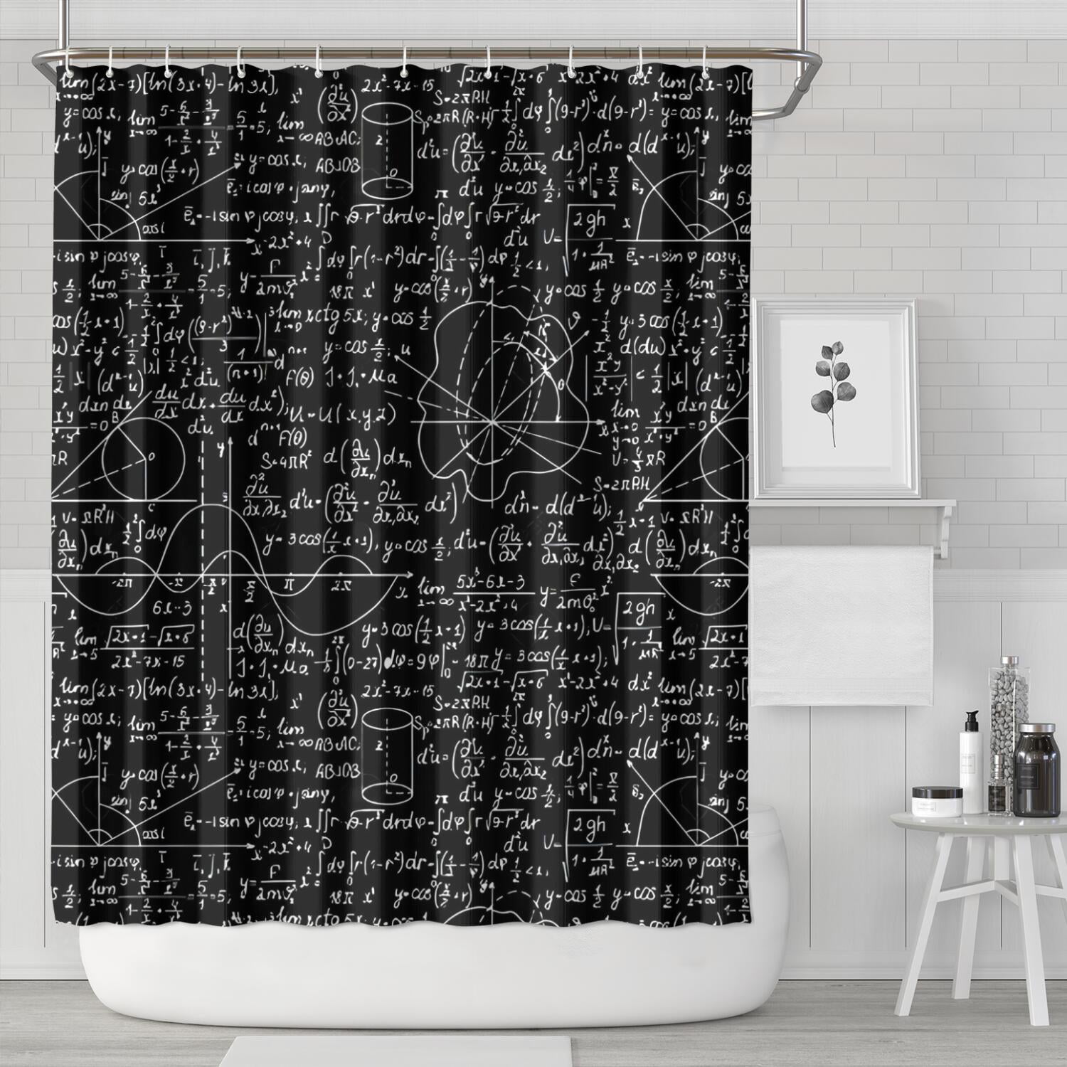 Math Equations Algebra Formulas Black Pattern Shower Curtain 84"x72 ...