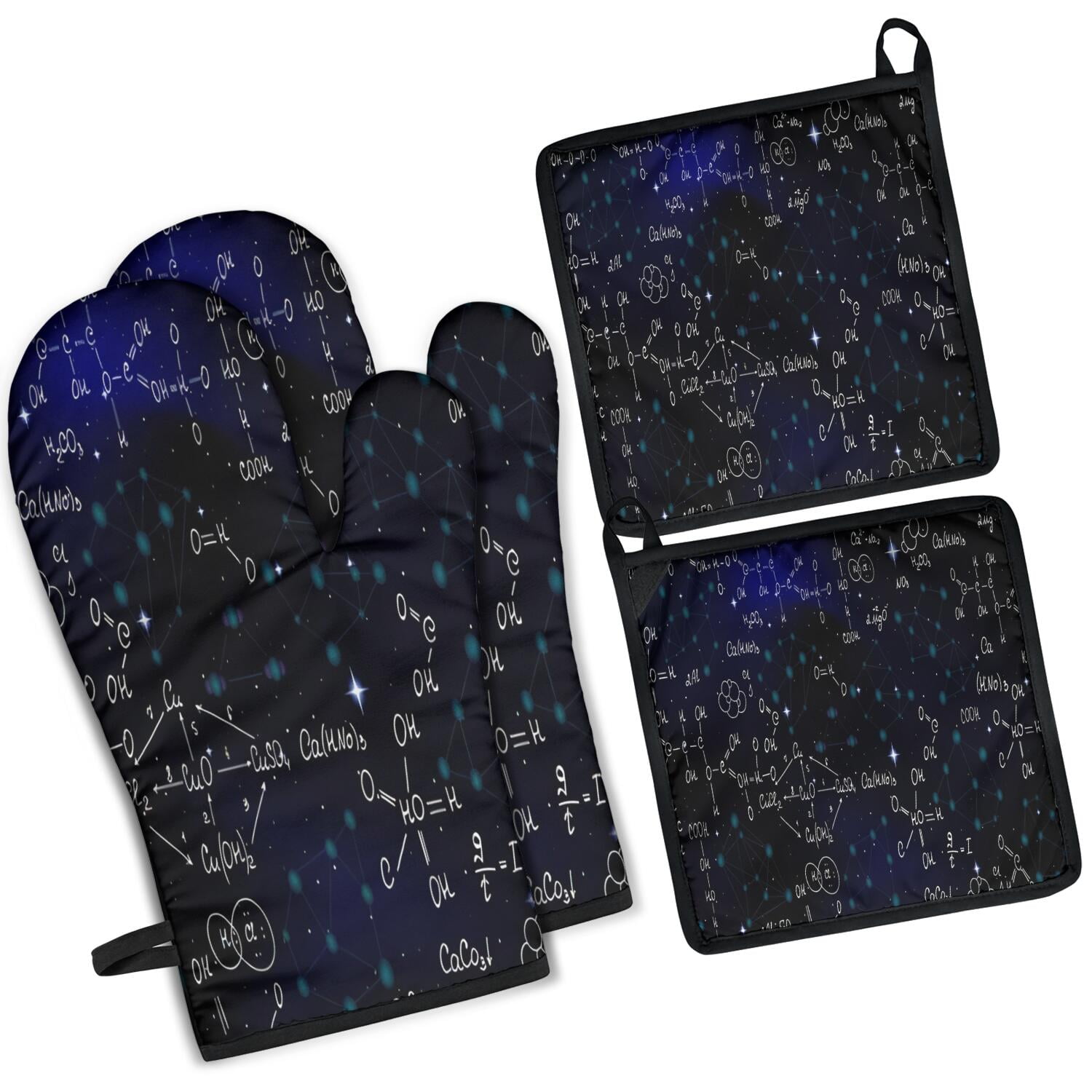 Math Equations Astronomy Symbols Blue Pattern Kitchen Oven Mitt and Pot ...