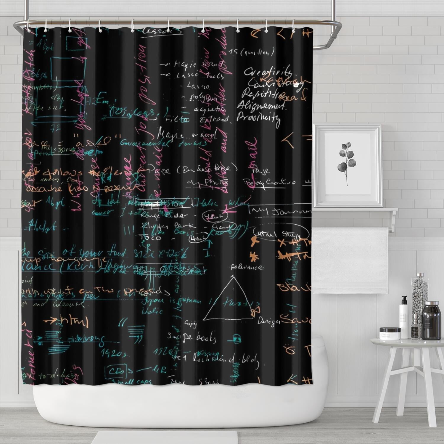 Math Equations Chemical Structures Black Pattern Shower Curtain 84"x72 ...