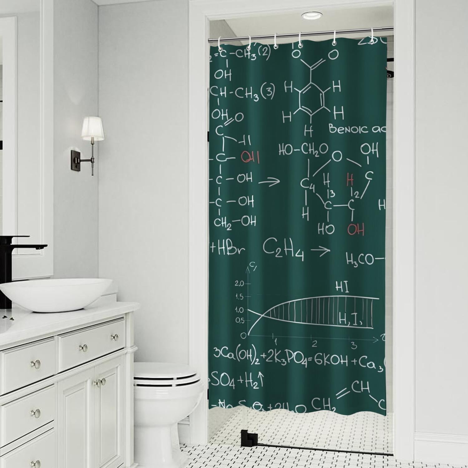 Math Equations Chemistry Reactions Green Pattern Shower Curtain 36"x72 ...