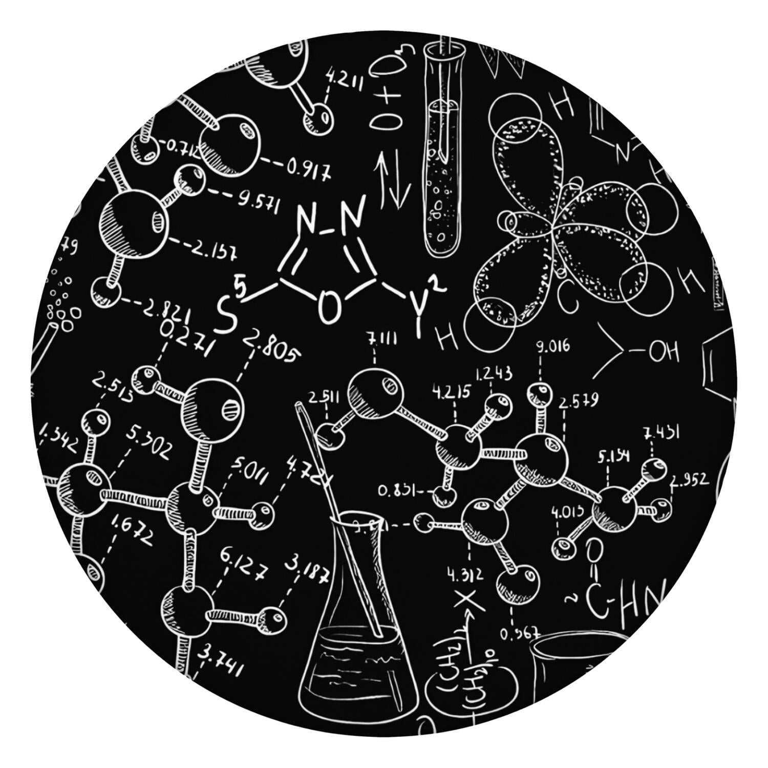 Math Equations Chemistry Symbols Black Pattern Round Fitted Tablecloth ...