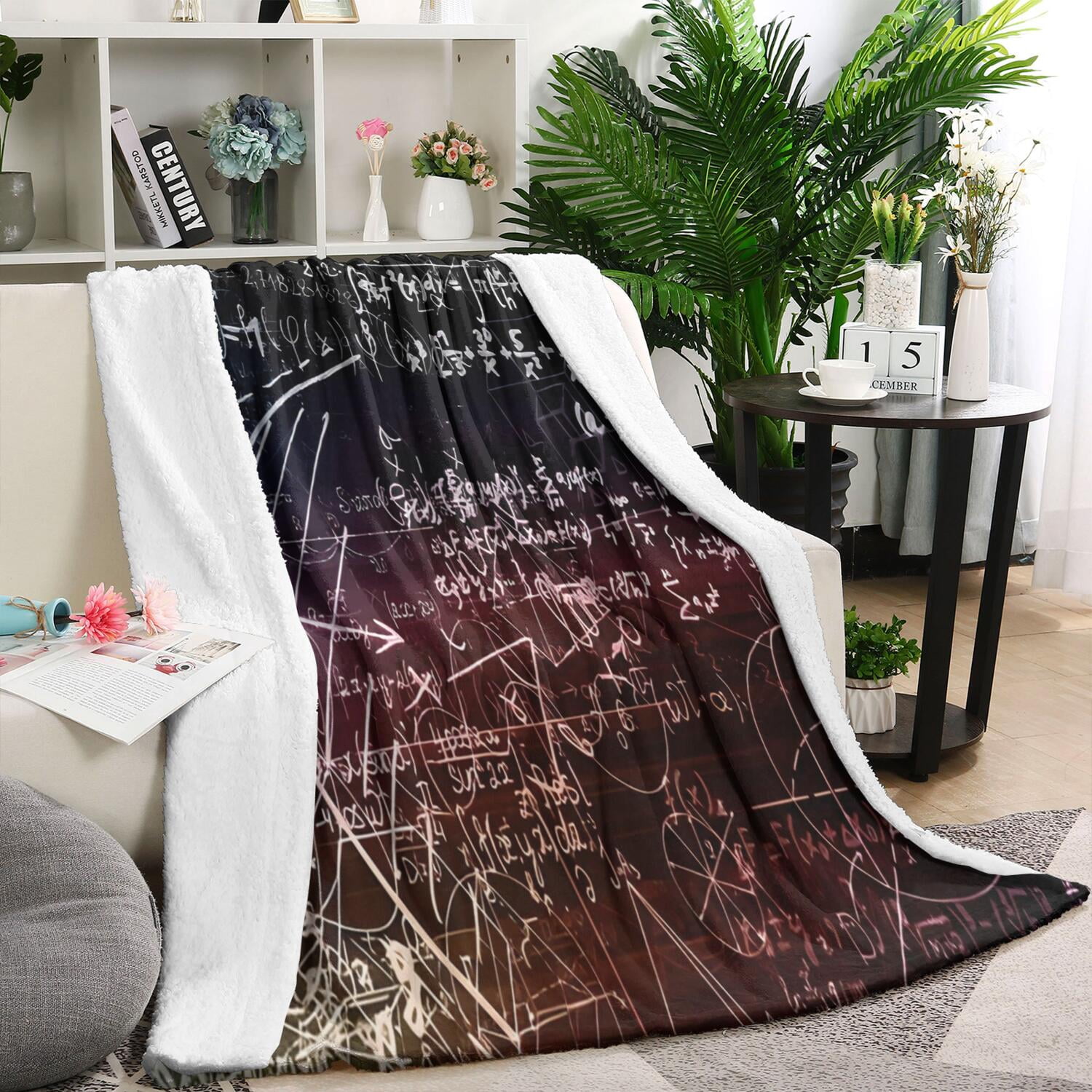 Math Equations Colorful Formulas Black Pattern Blanket,Comfortable Soft Flannel Throw Blanket ...